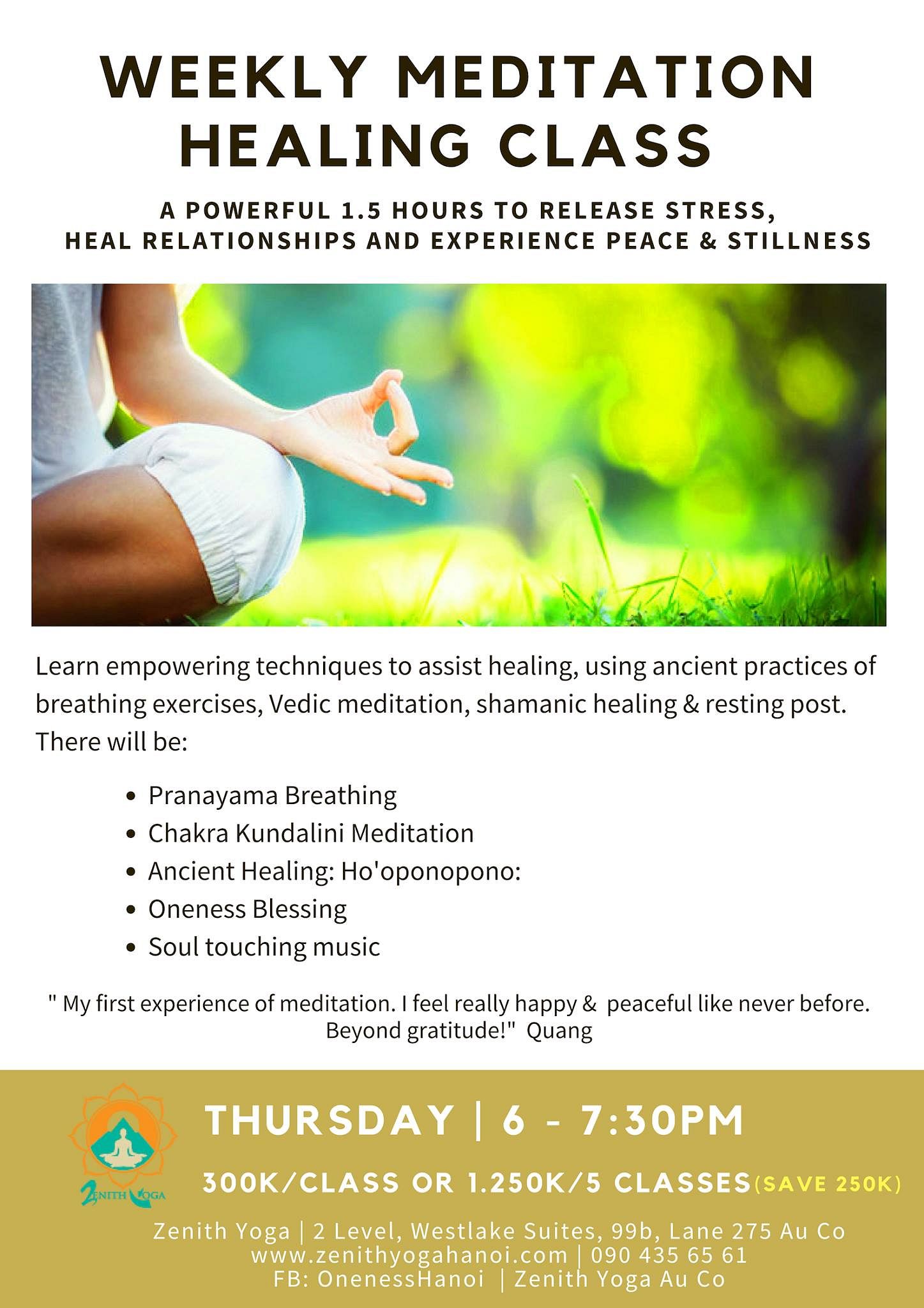 Weekly Meditation Healing Class @ Zenith Yoga Au Co - Saigoneer